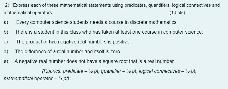 Solved 2) Express each of these mathematical statements | Chegg.com