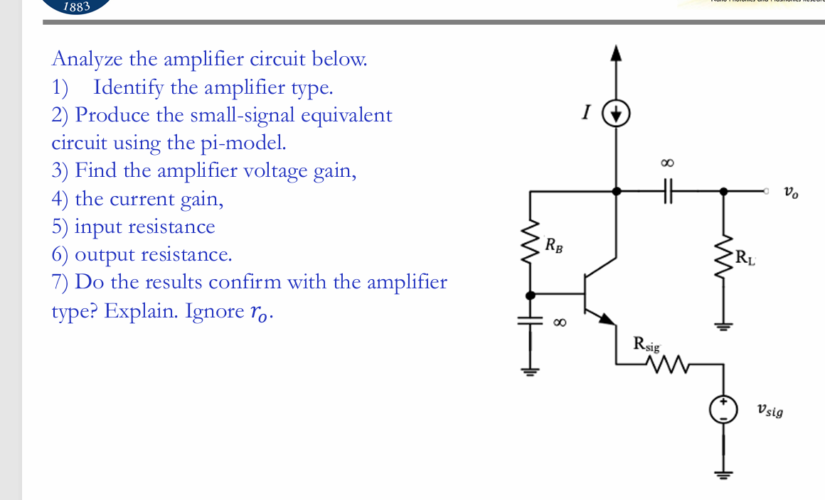 Solved Analyze the amplifier circuit below. 1) ﻿Identify the | Chegg.com