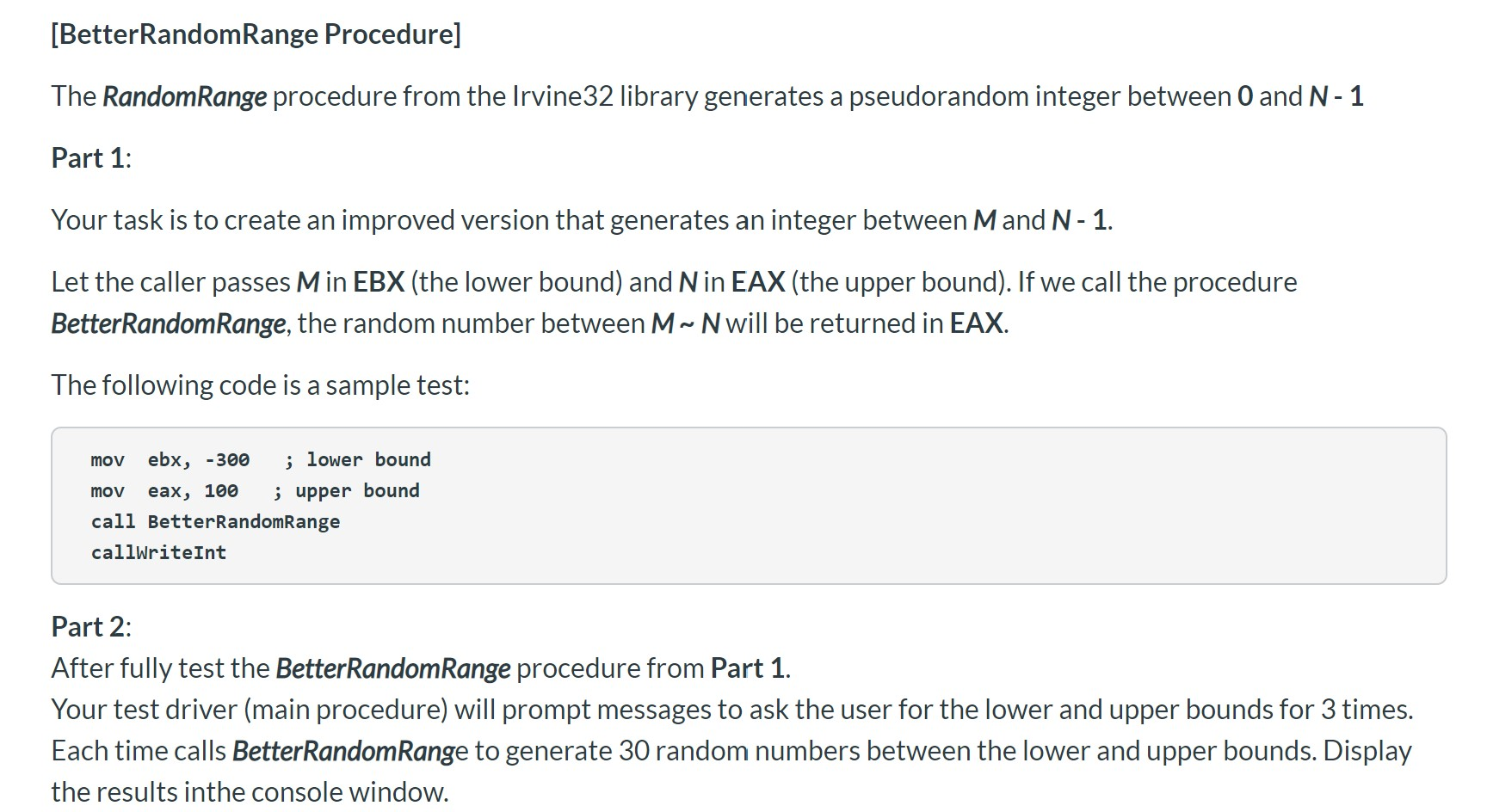 Solved [BetterRandomRange Procedure] The RandomRange | Chegg.com