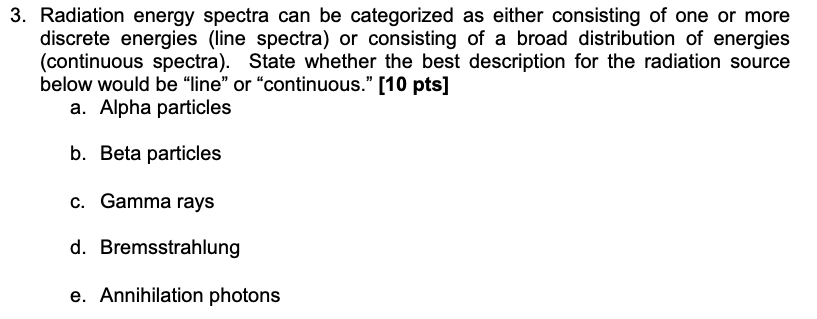 Solved 3. Radiation energy spectra can be categorized as | Chegg.com