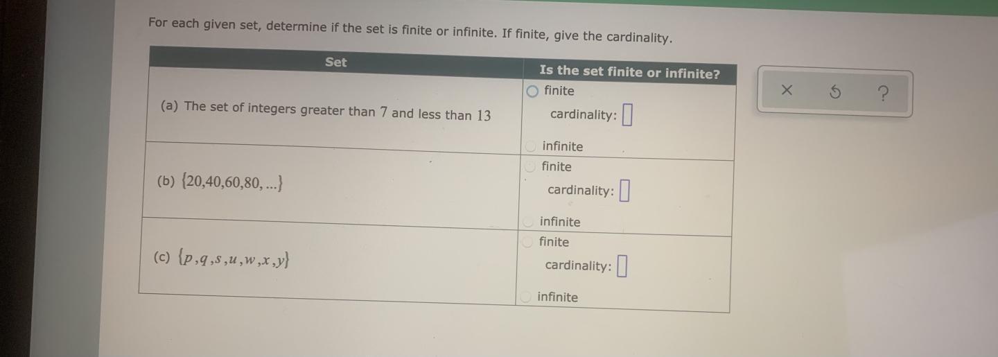 Solved For Each Given Set Determine If The Set Is Finite Or 