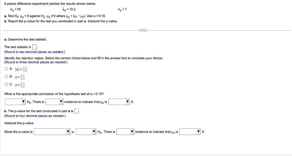 Solved A paired difference experiment yielded the results | Chegg.com