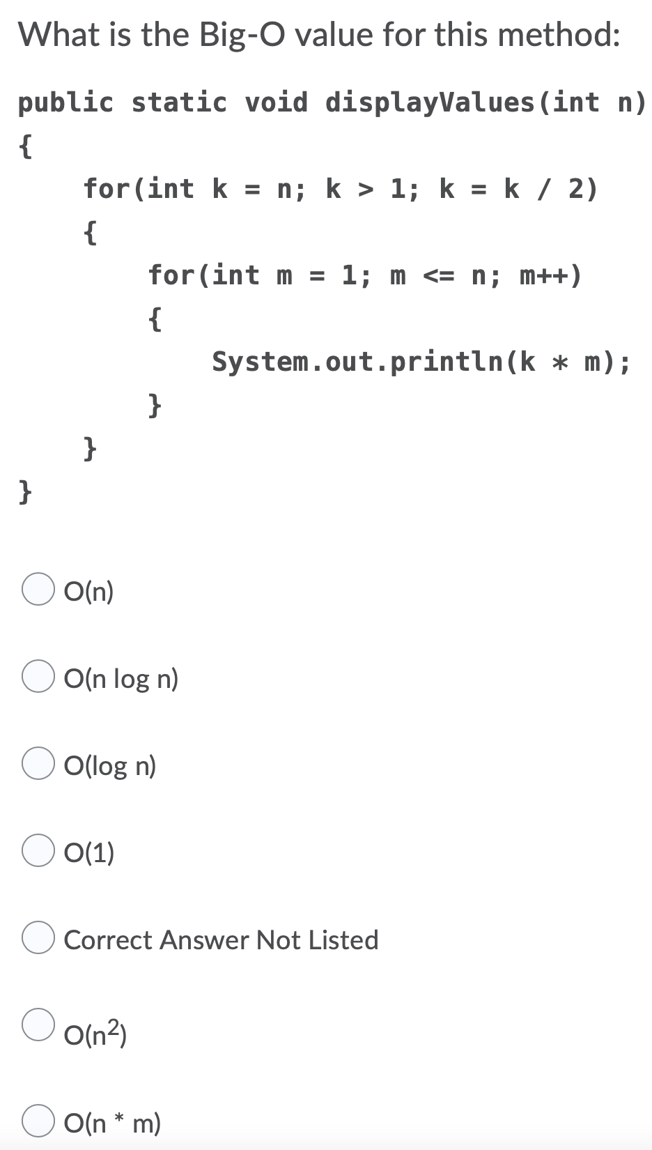 Solved What is the Big-O value for this method: public | Chegg.com