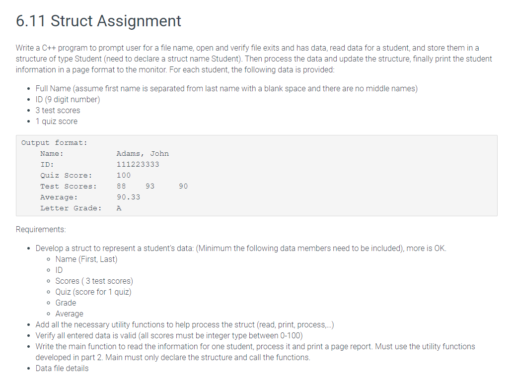 Solved 6.11 Struct Assignment Write a C++ program to prompt | Chegg.com