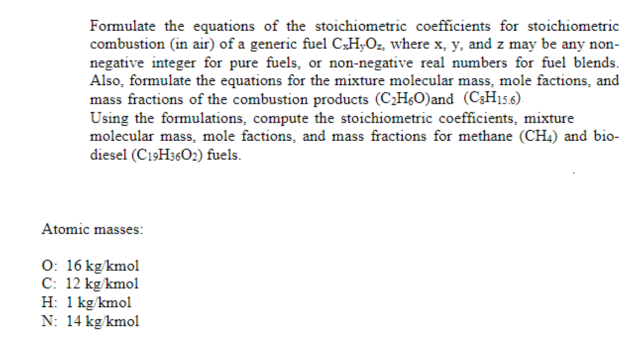 Solved Formulate the equations of the stoichiometric | Chegg.com