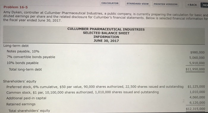 Solved CALCULATOR STANDARD VIEW PRINTER VERSION NEX Problem | Chegg.com