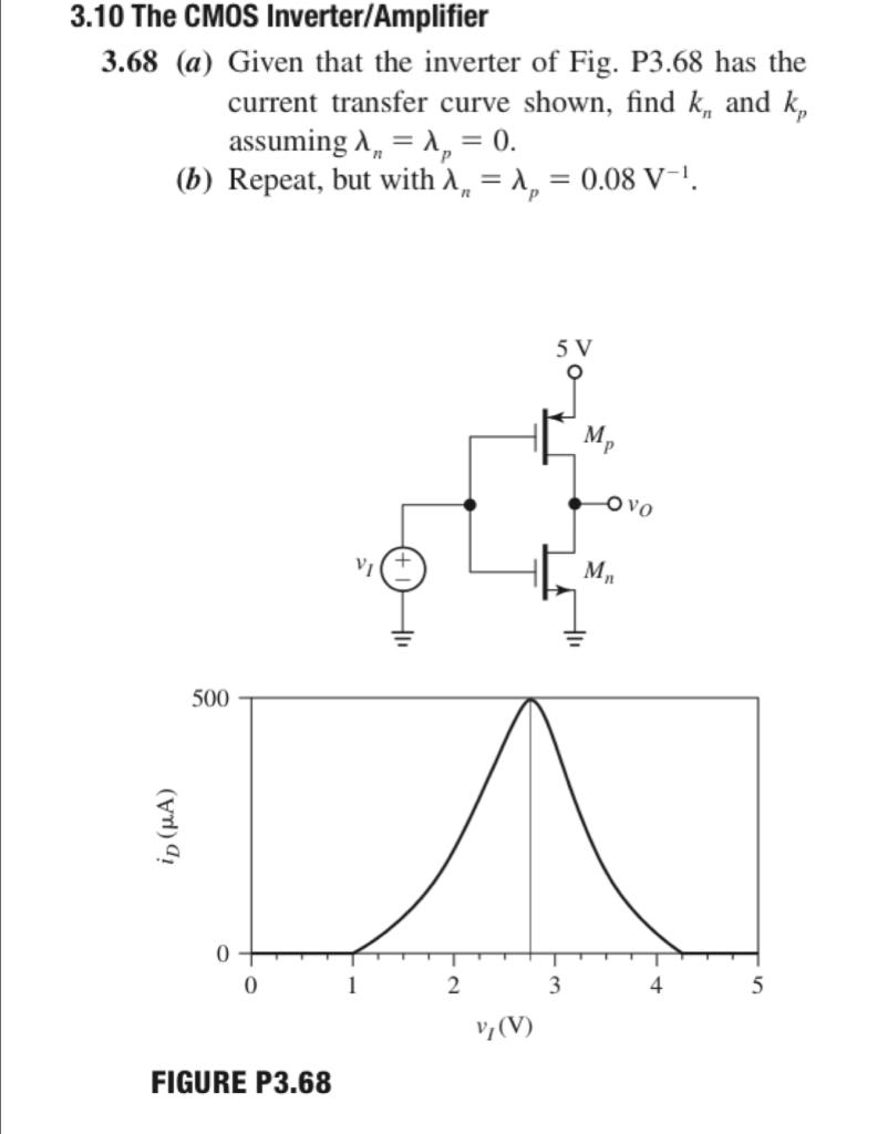 Solved 3.10 The CMOS Inverter/Amplifier 3.68 (a) Given that | Chegg.com