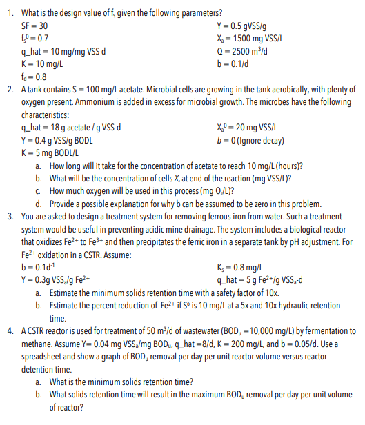 Solved 1. What is the design value of fs given the following | Chegg.com