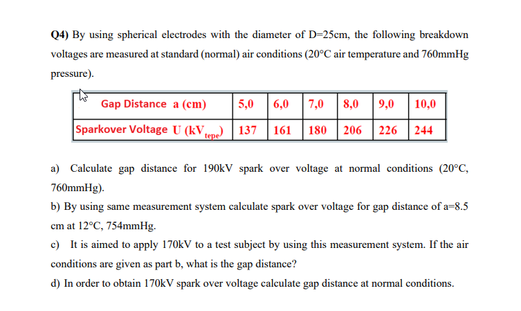 Solved Q4) By using spherical electrodes with the diameter | Chegg.com
