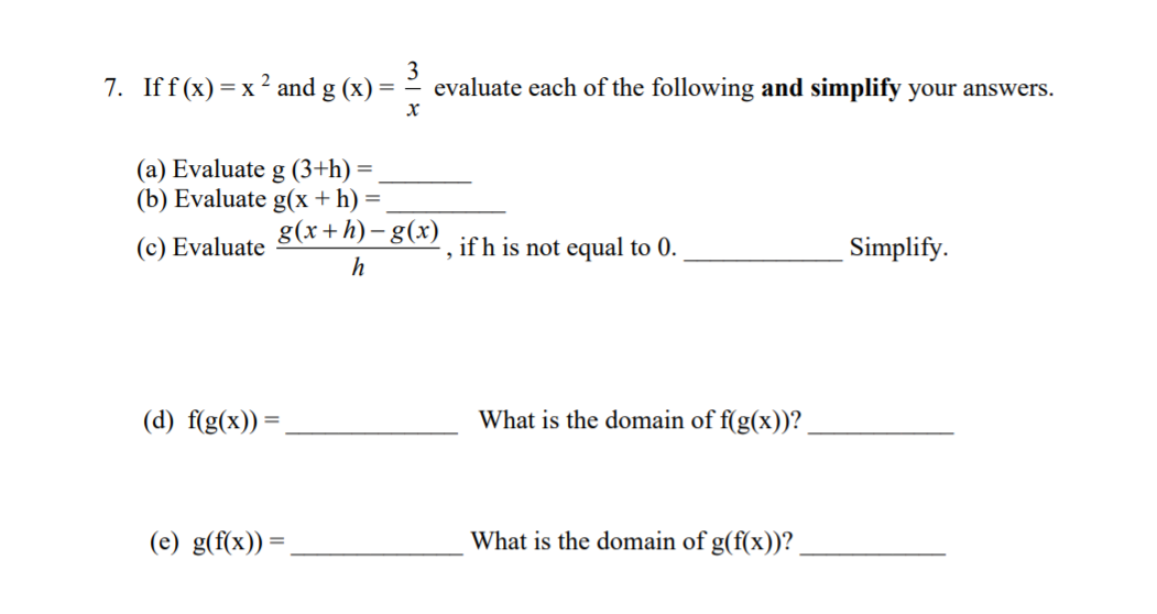 Solved 7. If f(x) = x 2 and g(x) = ? evaluate each of the | Chegg.com