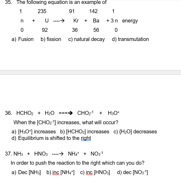 Solved 36. HCHO2+H2O===⇒CHO2−1+H3O+ When the [CHO2−1] | Chegg.com