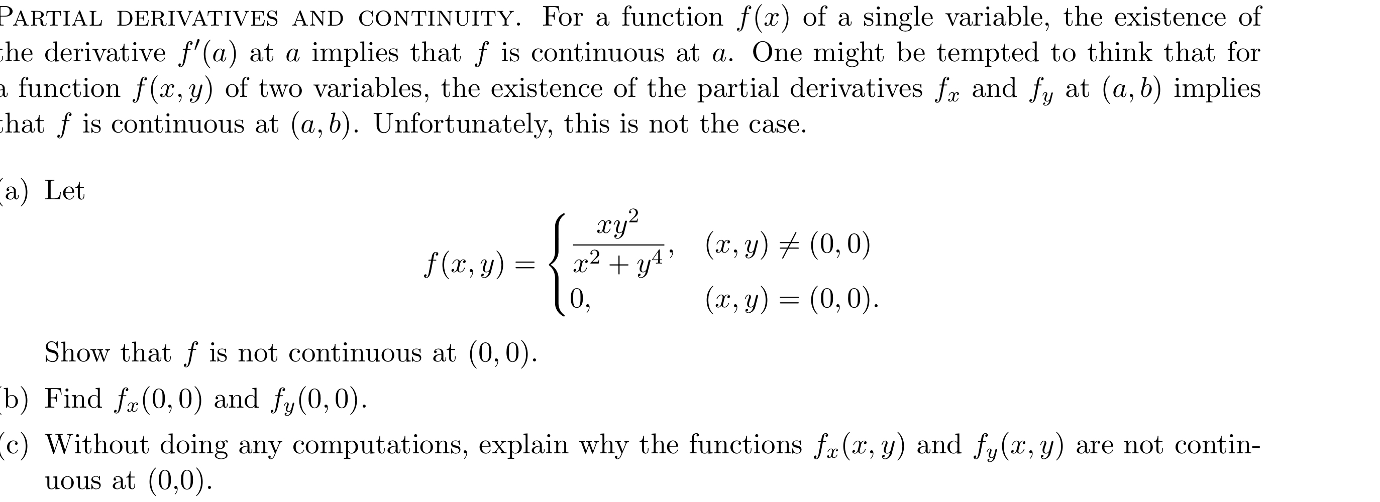 Solved PARTIAL DERIVATIVES AND CONTINUITY. For a function | Chegg.com