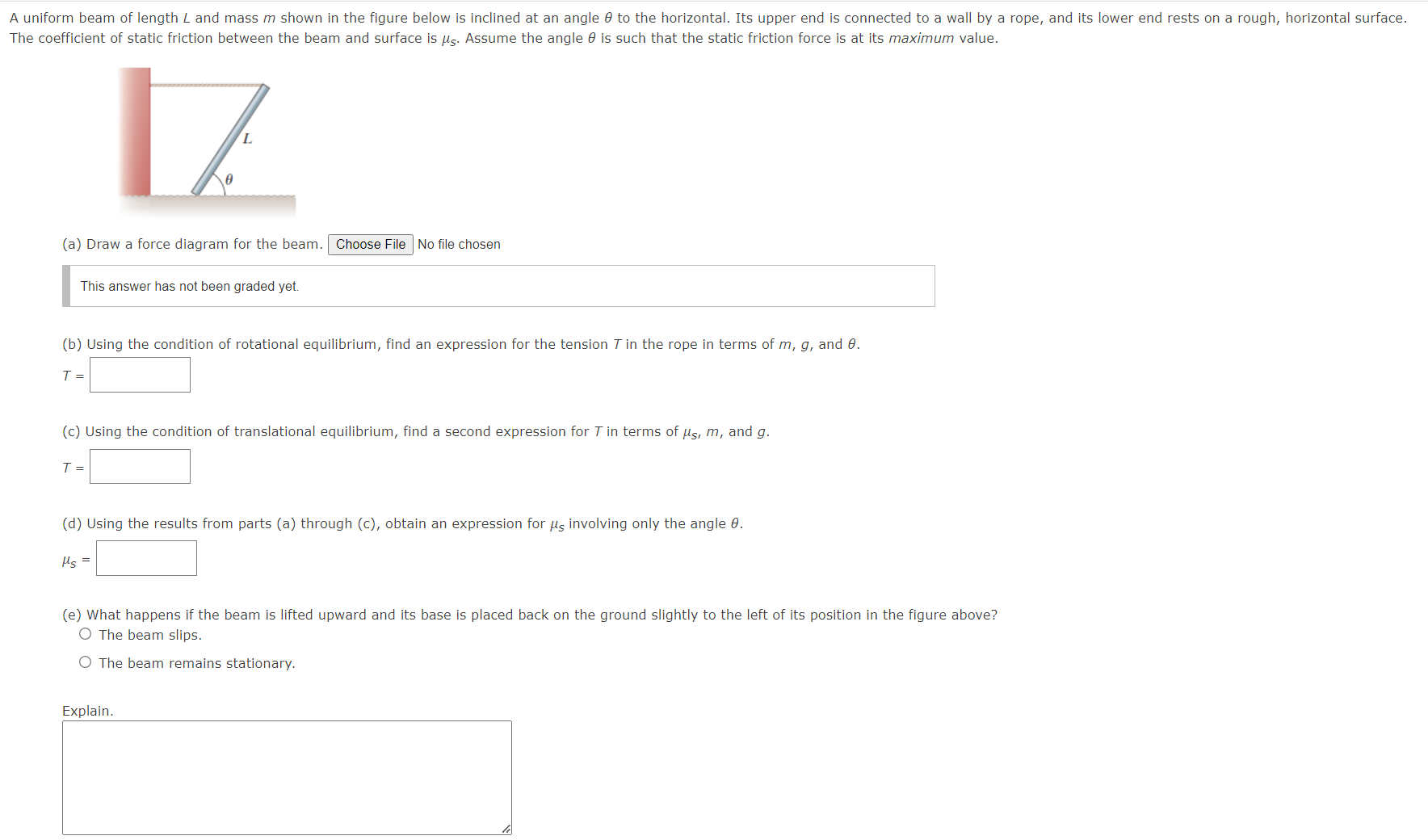 Solved coefficient of static friction between the beam and | Chegg.com