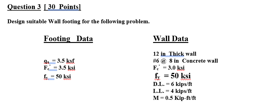 Solved Design suitable Wall footing for the following | Chegg.com