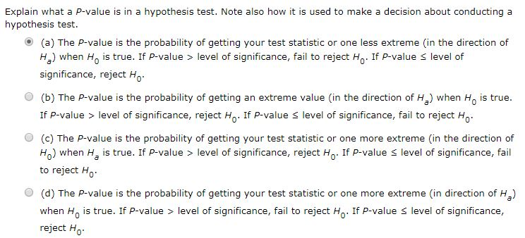 Solved Explain what a p-value is in a hypothesis test. Note | Chegg.com