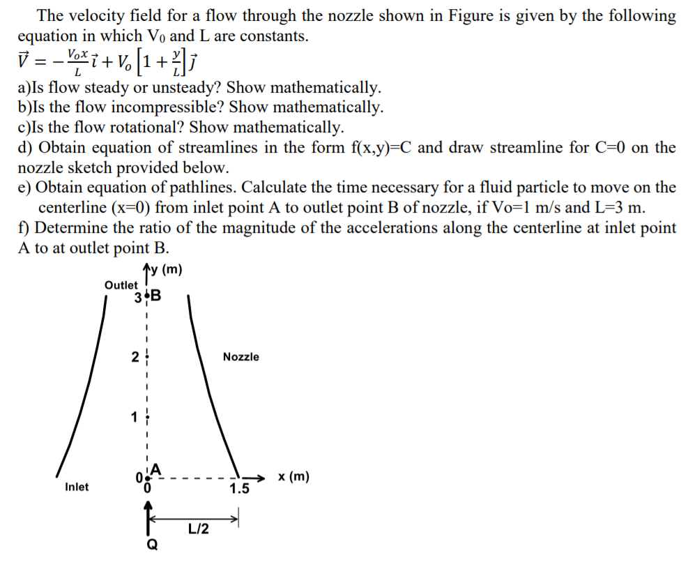 Solved The velocity field for a flow through the nozzle | Chegg.com