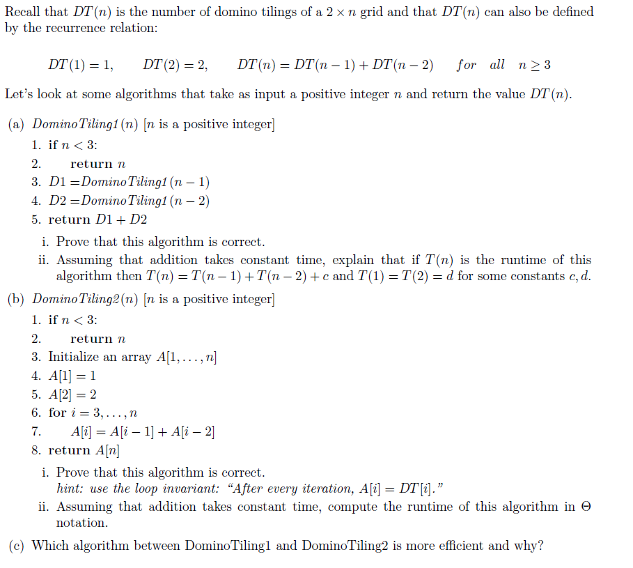 Recall that DT (n) is the number of domino tilings of | Chegg.com