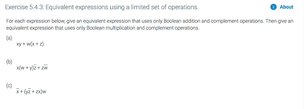 Solved Exercise 5.4.3: Equivalent expressions using a | Chegg.com