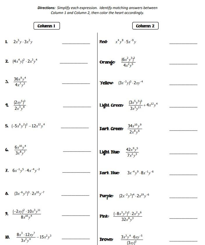 Solved Directions: Simplify each expression. Identify | Chegg.com