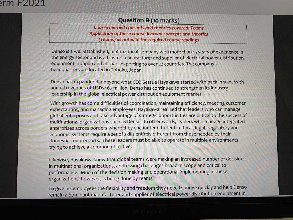 Solved erm F2021 Question B (10 marks) Course-learned | Chegg.com