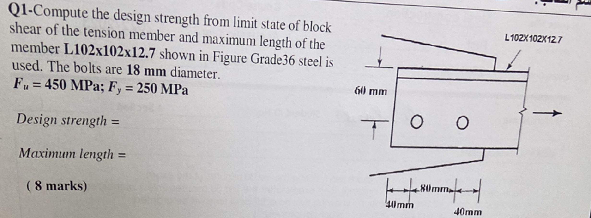 Solved Q1-Compute the design strength from limit state of | Chegg.com