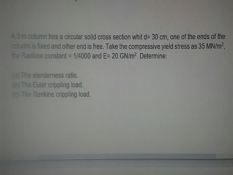 Solved A 3 m column has a circular solid cross section whit | Chegg.com