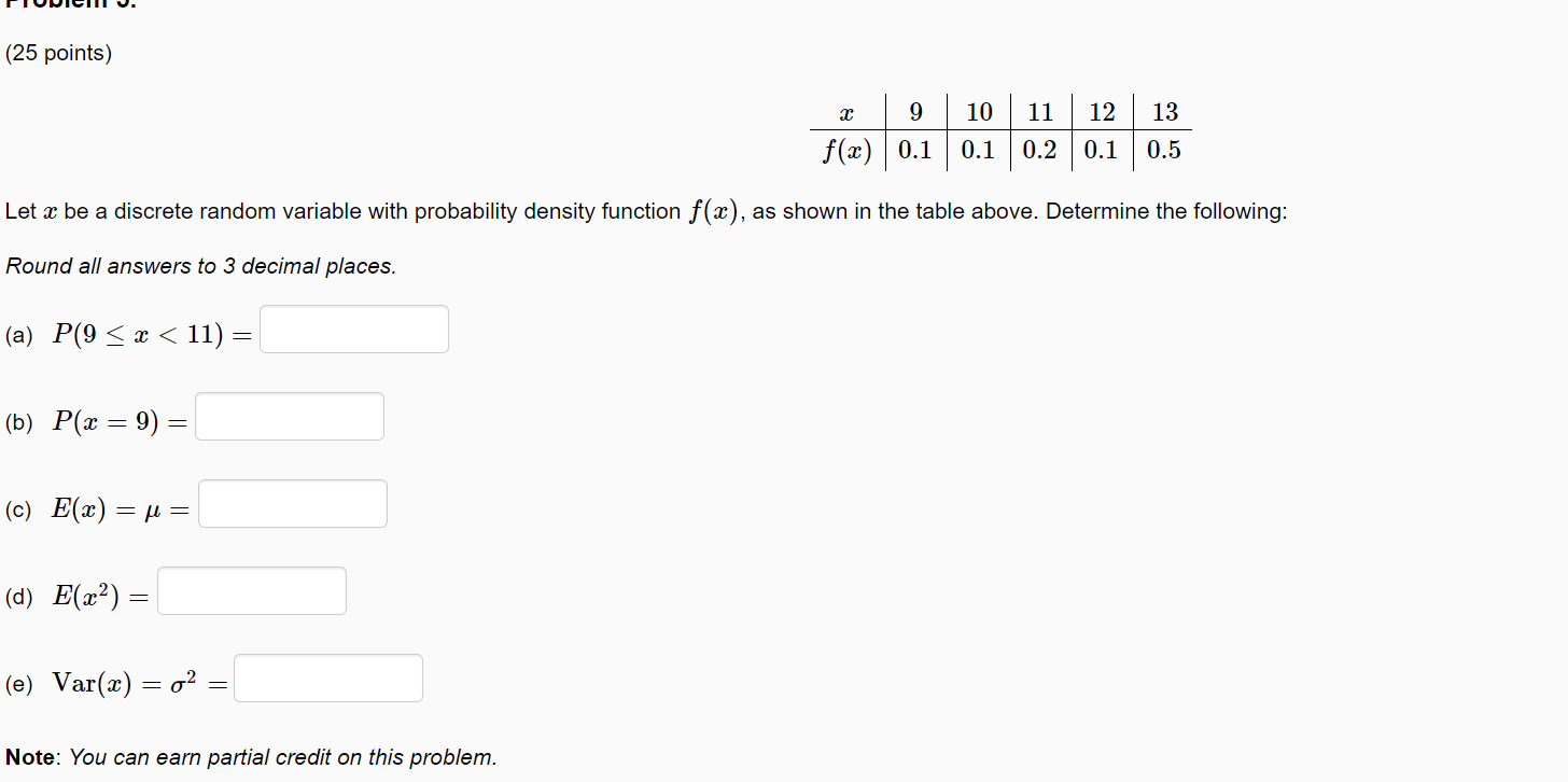 Solved (25 points) 2 9 10 11 13 12 0.1 f(x) 0.1 0.1 0.2 0.5 | Chegg.com