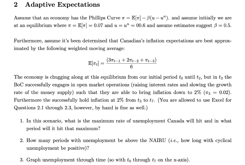 Solved 2 Adaptive Expectations Assume that an economy has | Chegg.com