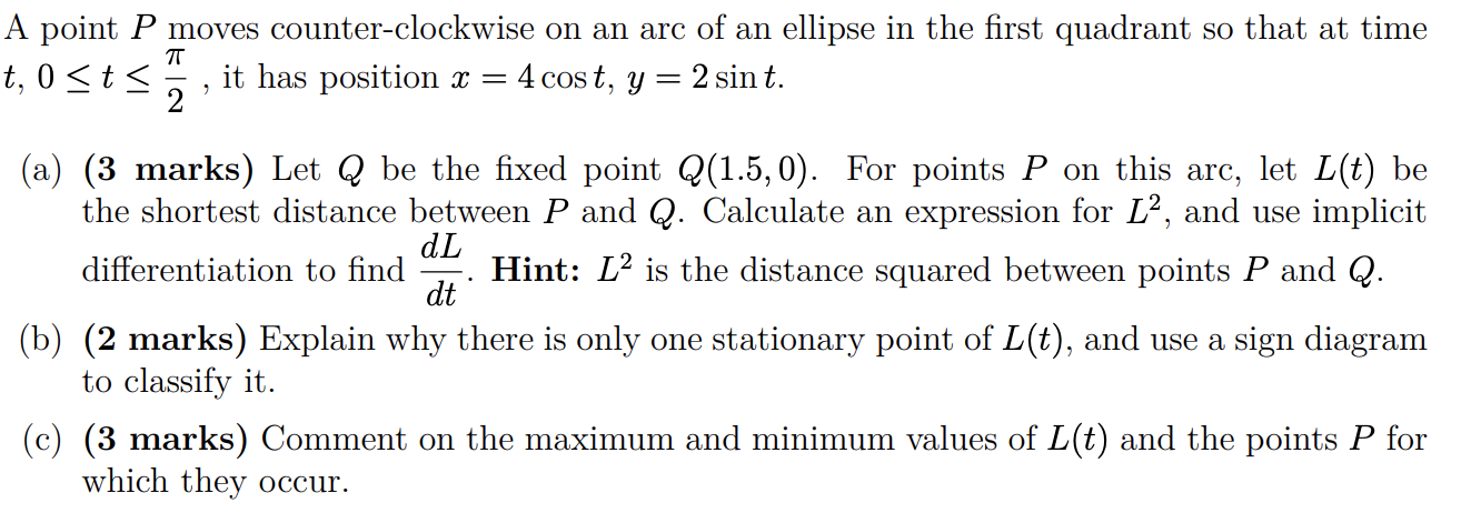 Solved A point P moves counter-clockwise on an arc of an | Chegg.com