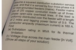Solved Assume a squared distribution substation service wea | Chegg.com