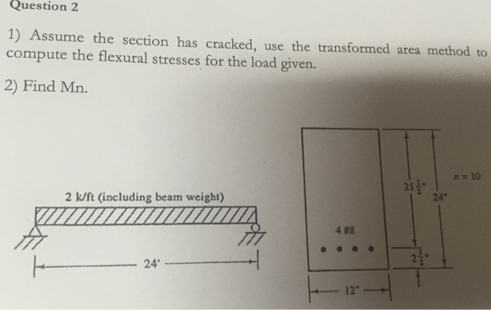 Solved Question 2 1) Assume the section has cracked, use the | Chegg.com