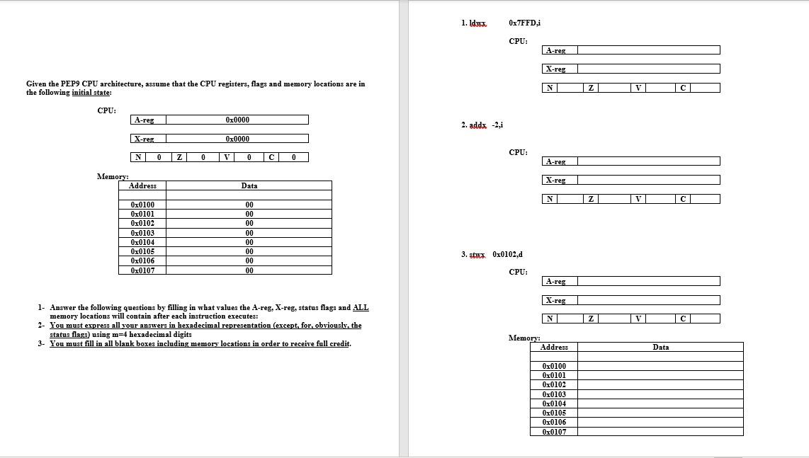 1. Idwx 0x7FFD. CPU: A-reg X-reg Given the PEP9 CPU | Chegg.com