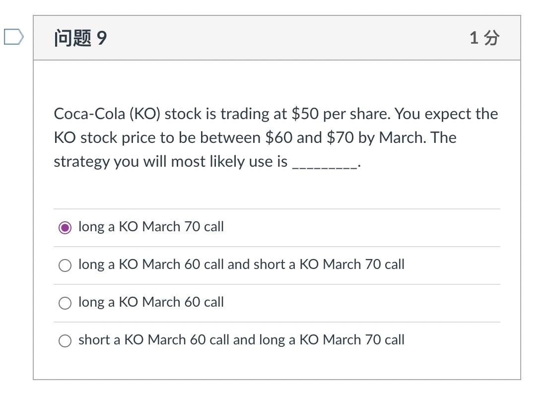 Solved 问题9 1 Coca-Cola (KO) stock is trading at $50 per | Chegg.com