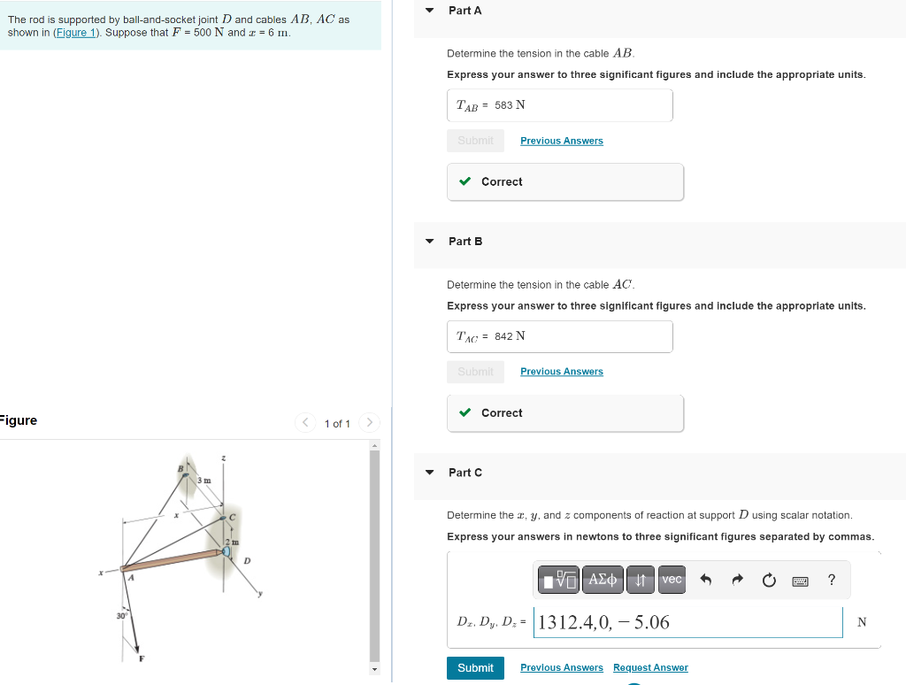Solved The rod is supported by ball-and-socket joint D and | Chegg.com