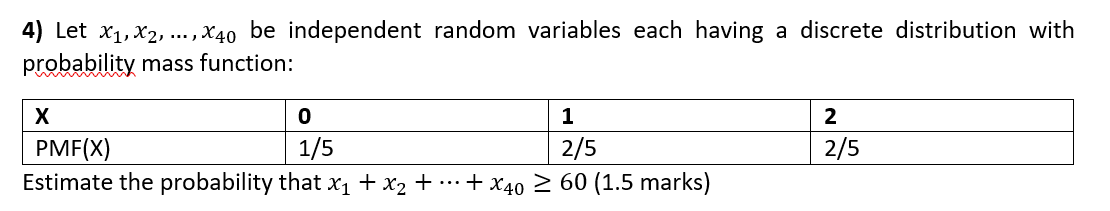 Solved 4) Let x1, x2, ..., x40 be independent random | Chegg.com