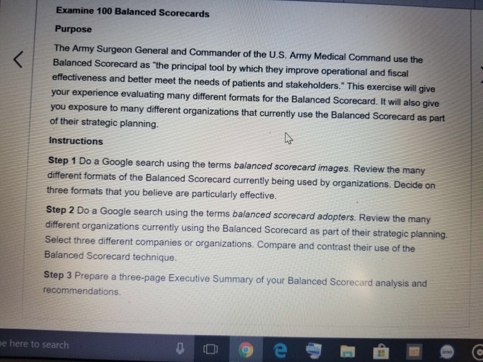 Solved Examine 100 Balanced Scorecards Purpose The Army | Chegg.com