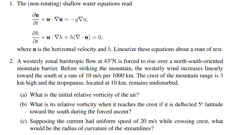 Solved The (non-rotating) ﻿shallow water equations | Chegg.com