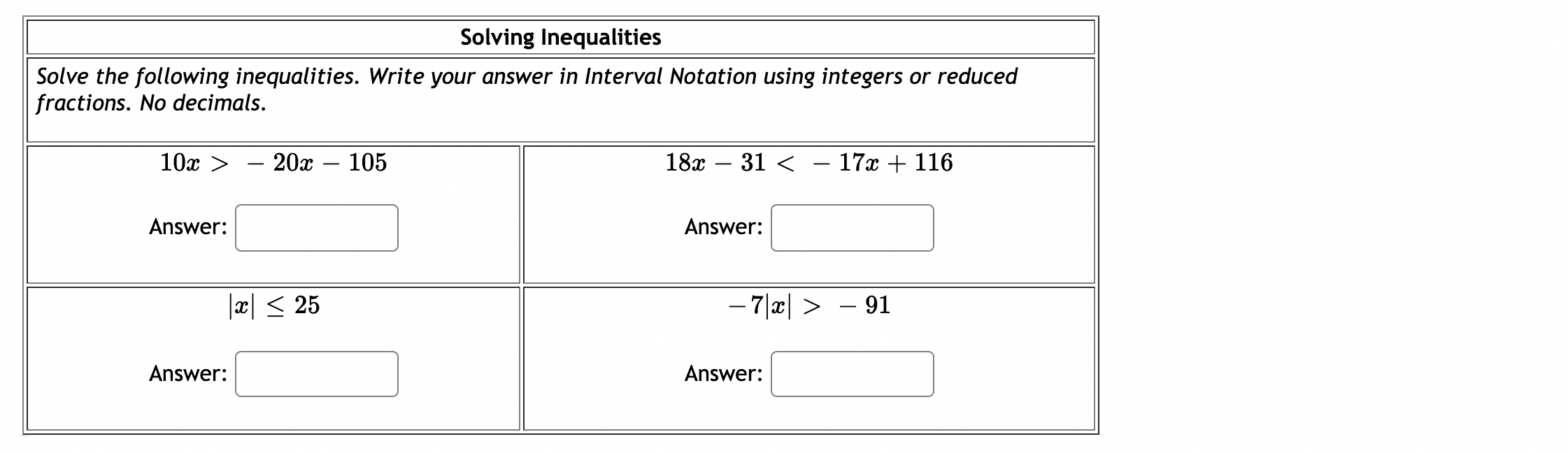 Solved Solving Inequalities Solve the following | Chegg.com