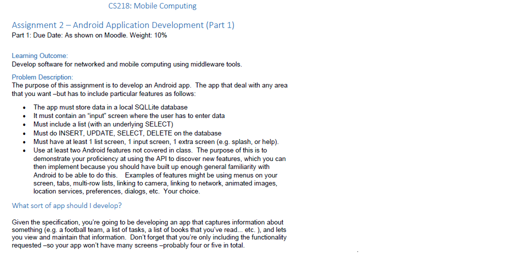 Solved CS218: Mobile Computing Assignment 2- Android | Chegg.com