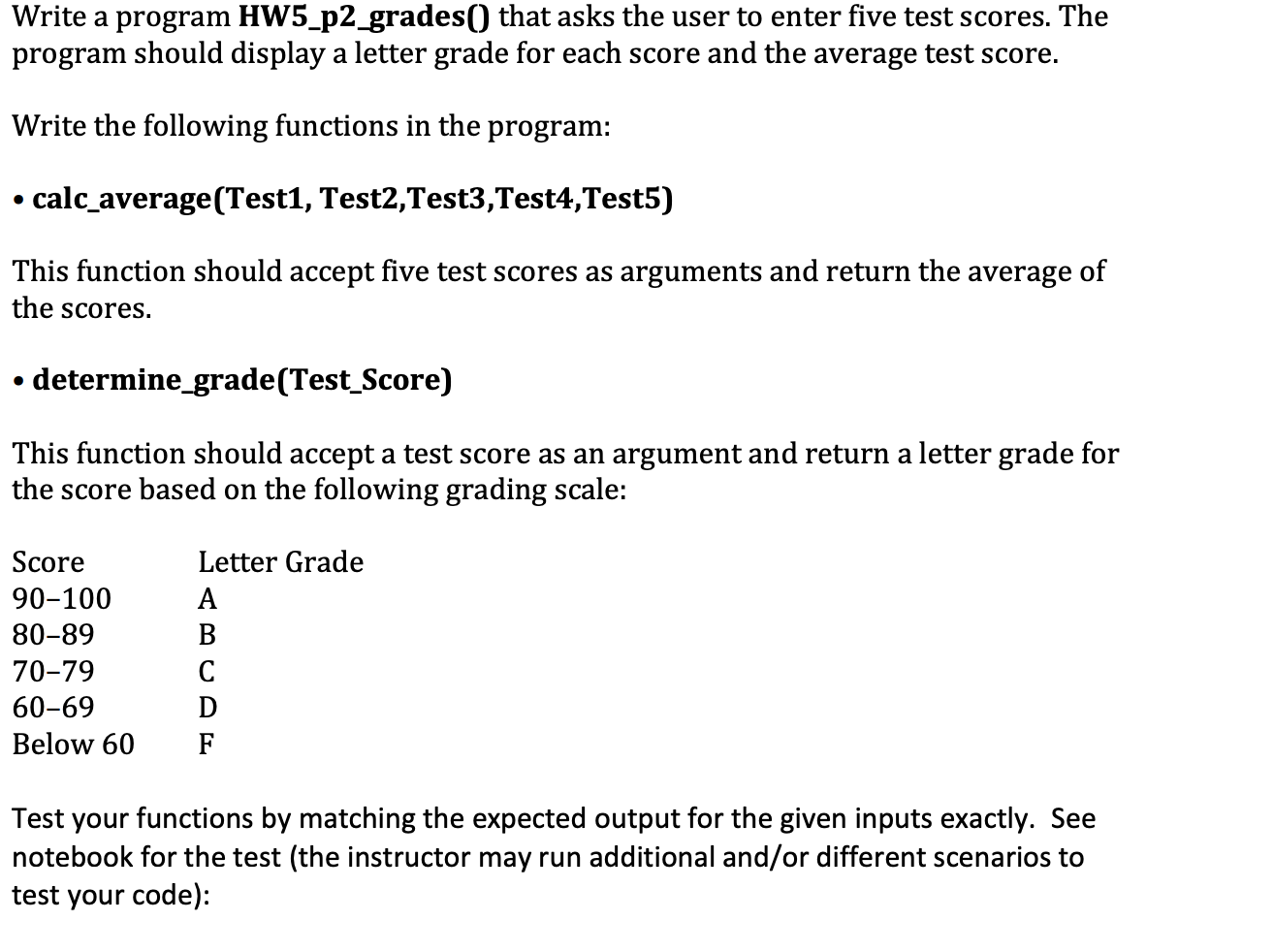 Solved Write a program HW5_p2_grades() that asks the user to | Chegg.com
