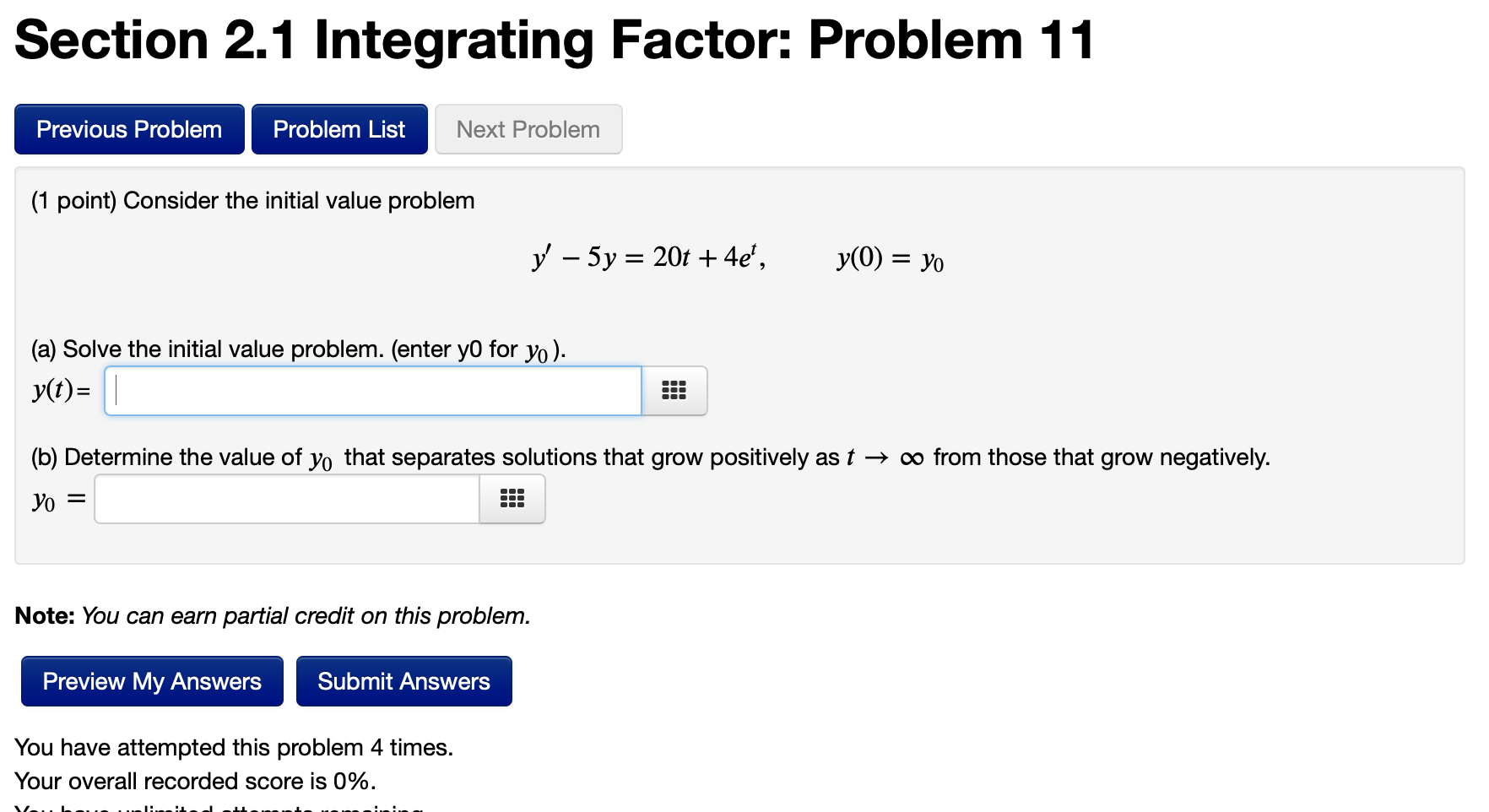 Solved Section 2.1 Integrating Factor: Problem 11 Previous | Chegg.com Solved Section 2.1 Integrating Factor: Problem 11 Previous | Chegg.com