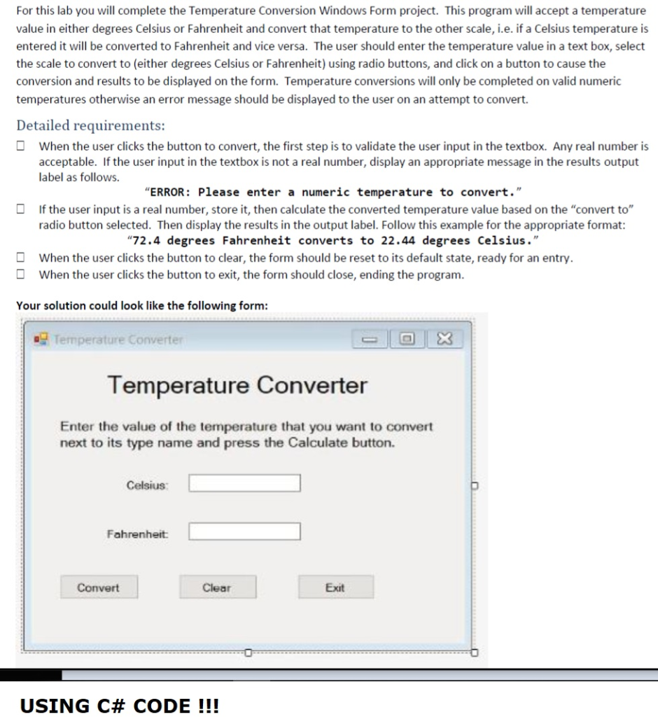 Solved For this lab you will complete the Temperature | Chegg.com