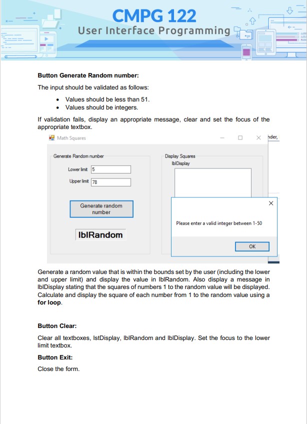 Solved Generate Random number Lower Imt Upper Imt Display | Chegg.com
