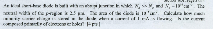 Solved An ideal short-base diode is built with an abrupt | Chegg.com