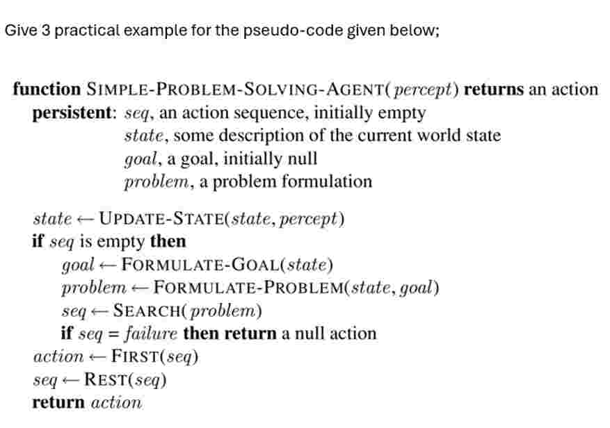 Solved Give 3 ﻿practical example for the pseudo-code given | Chegg.com