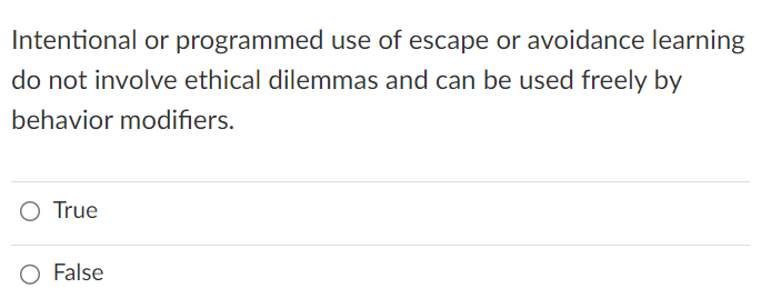 Solved Intentional or programmed use of escape or avoidance | Chegg.com