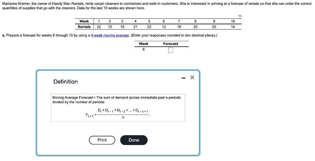 Solved Definition Moving Average Forecast = The sum of | Chegg.com