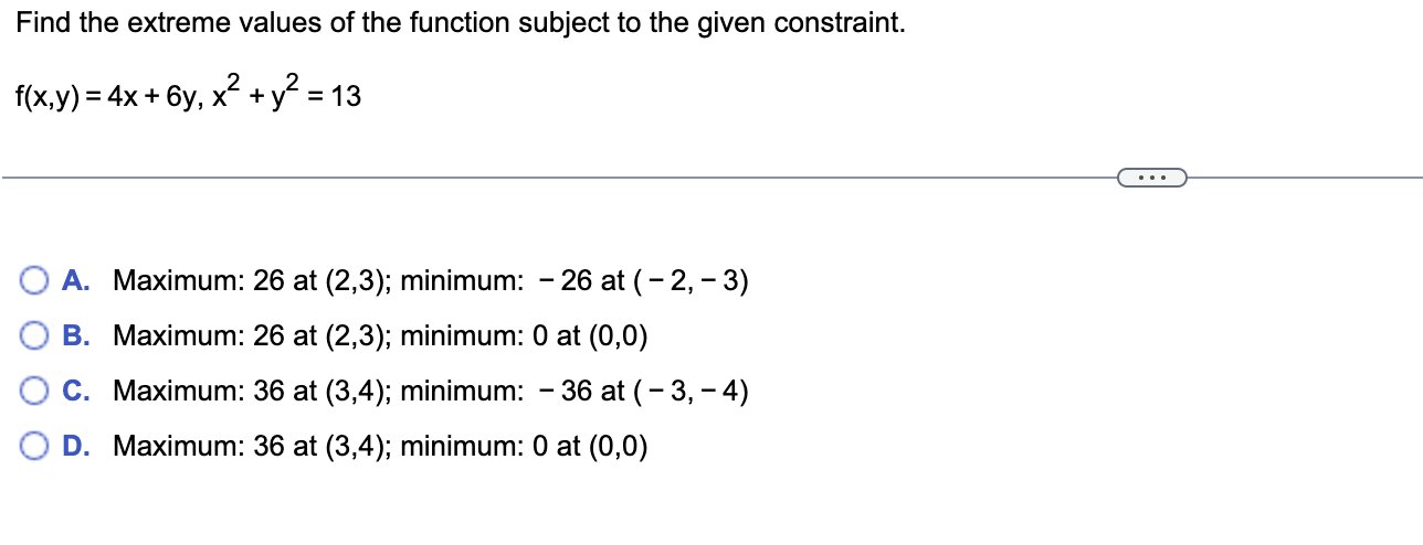 Solved Find the extreme values of the function subject to | Chegg.com