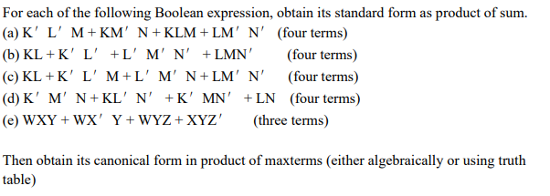 Solved For each of the following Boolean expression, obtain | Chegg.com