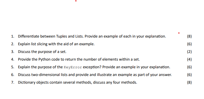 Solved 1. Differentiate between Tuples and Lists. Provide an | Chegg.com